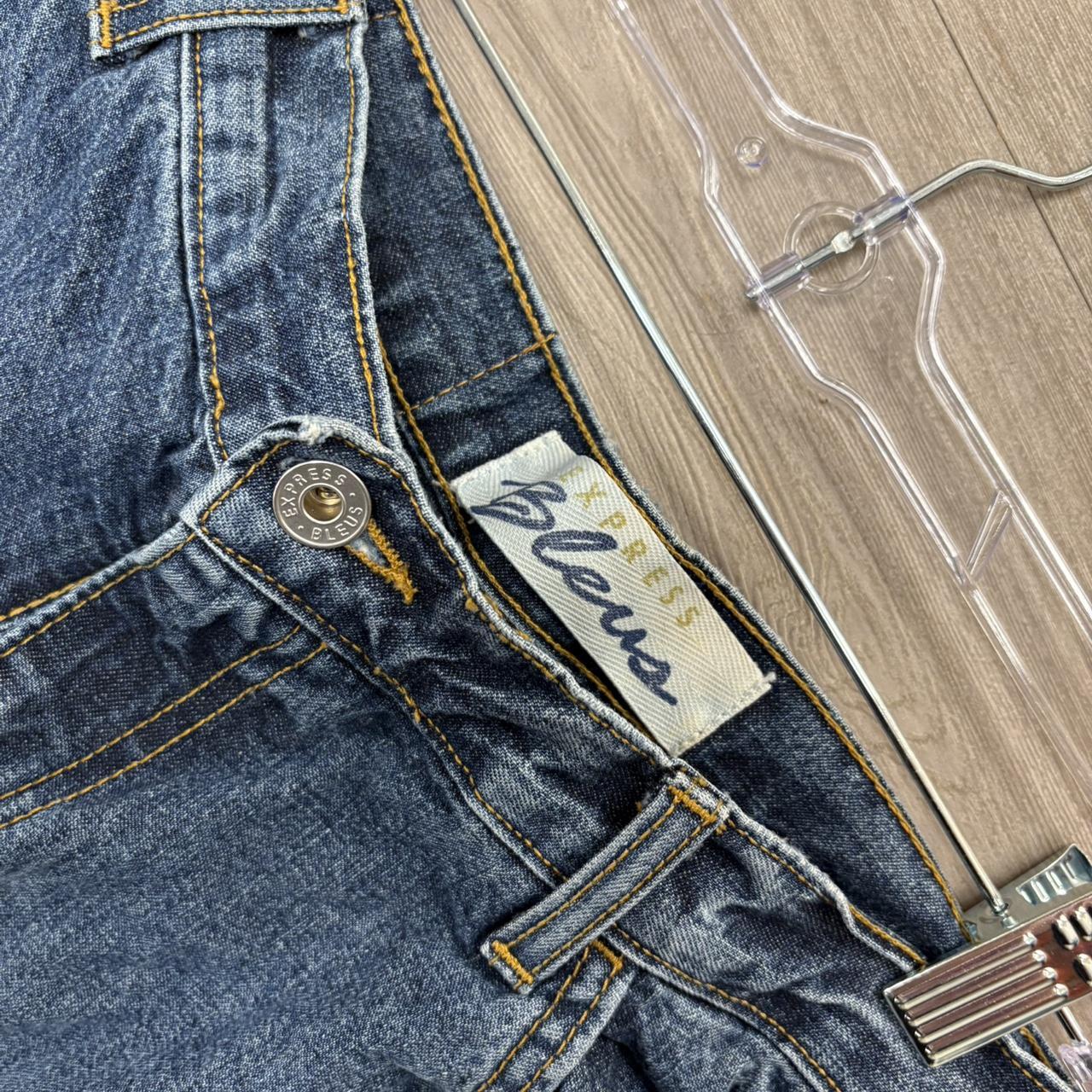 Express blue denim wide leg jeans with cargo pockets... - Depop