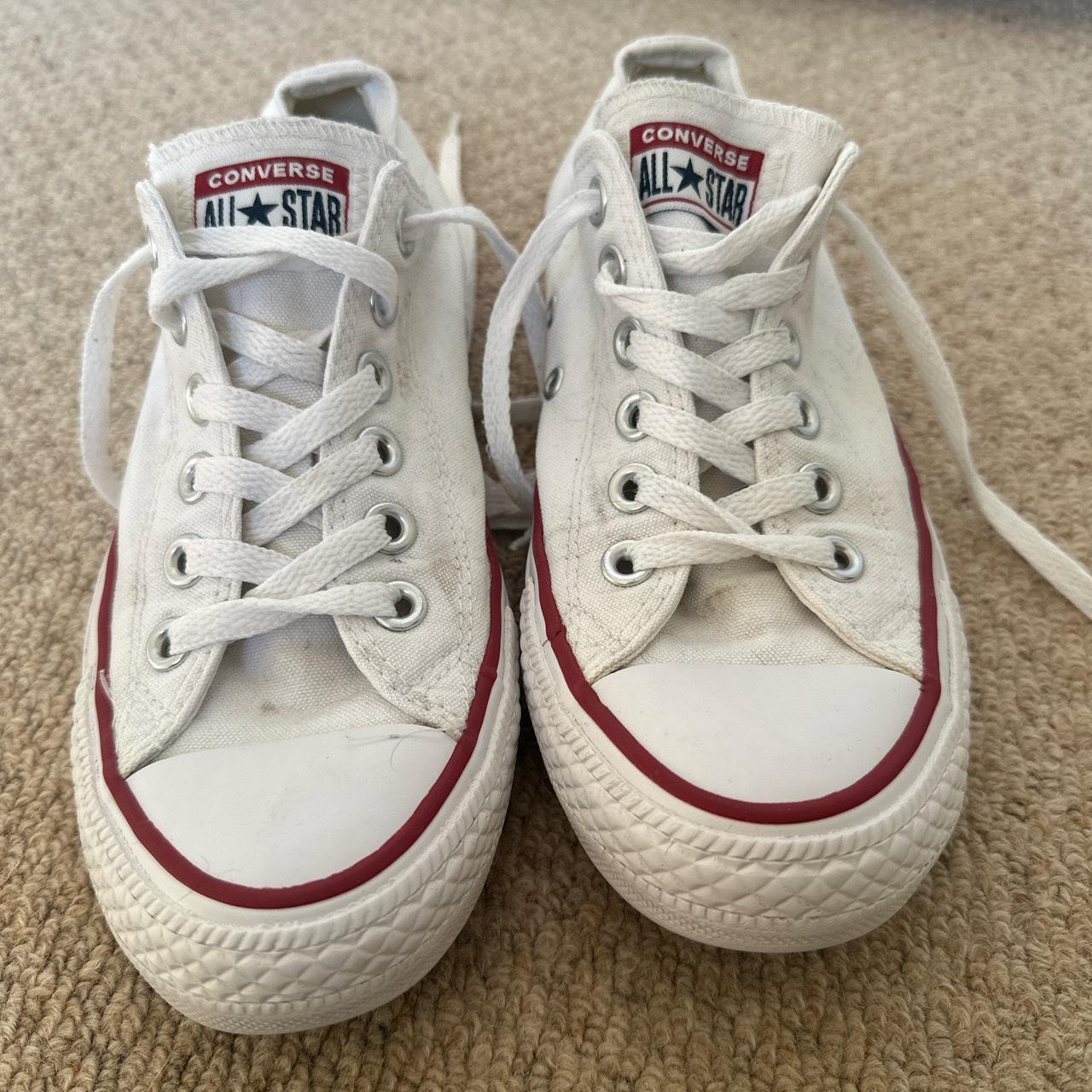 White, Converse, low top trainers women’s size 5 - Depop