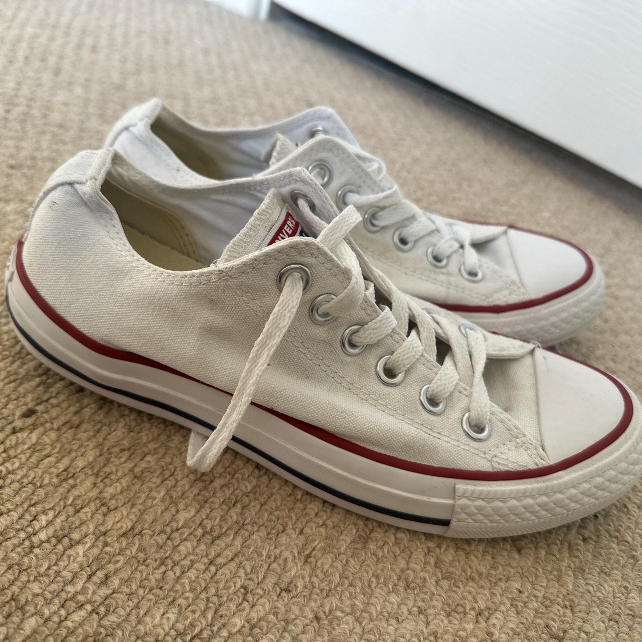 White, Converse, low top trainers women’s size 5 - Depop