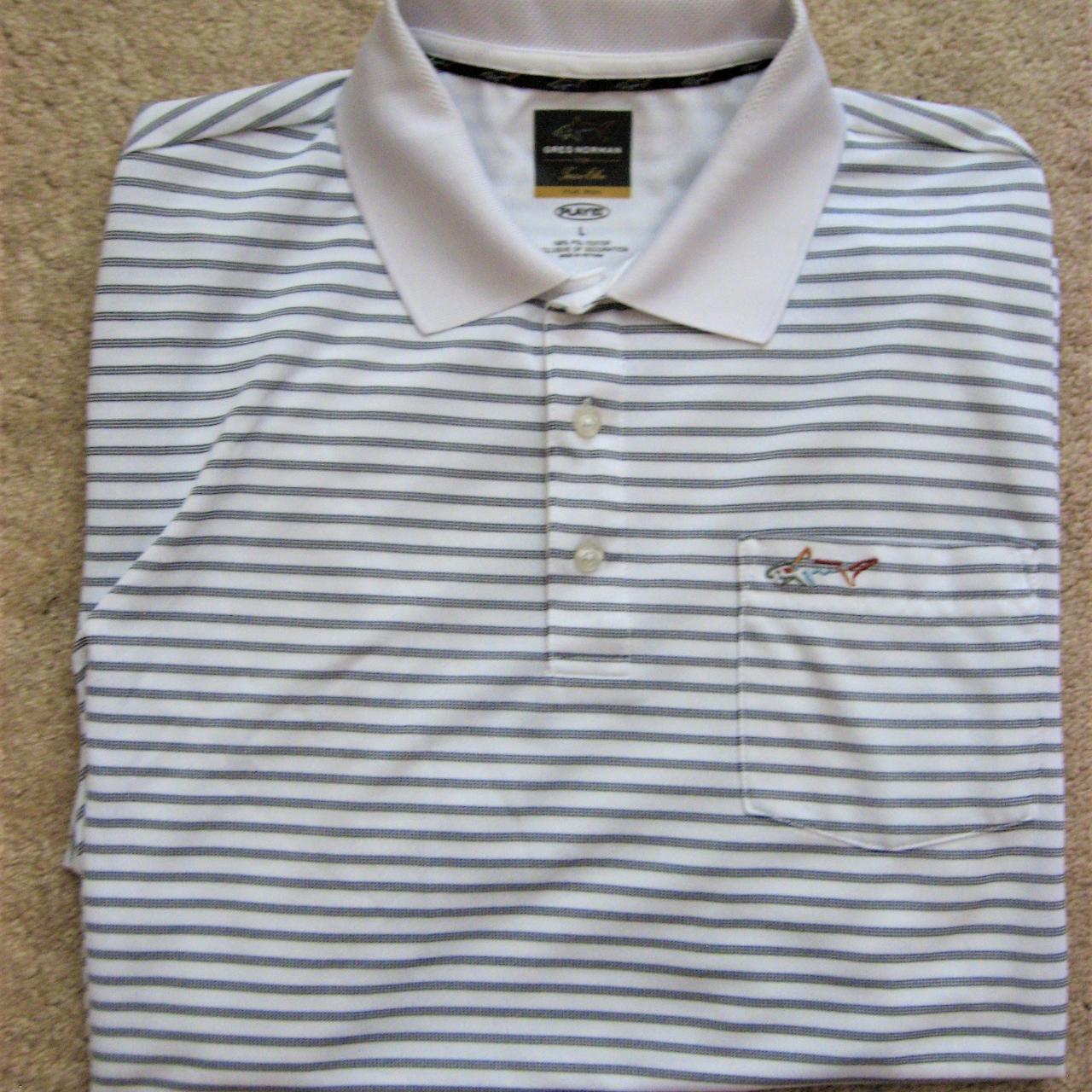This Mens White wBlack Stripes GREG NORMAN GOLF... - Depop