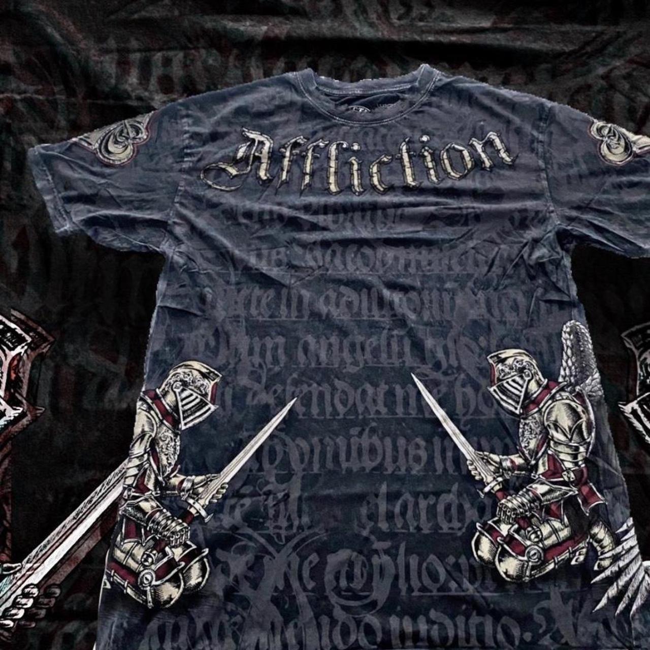 Affliction knight scroll text t shirt Size Large... - Depop