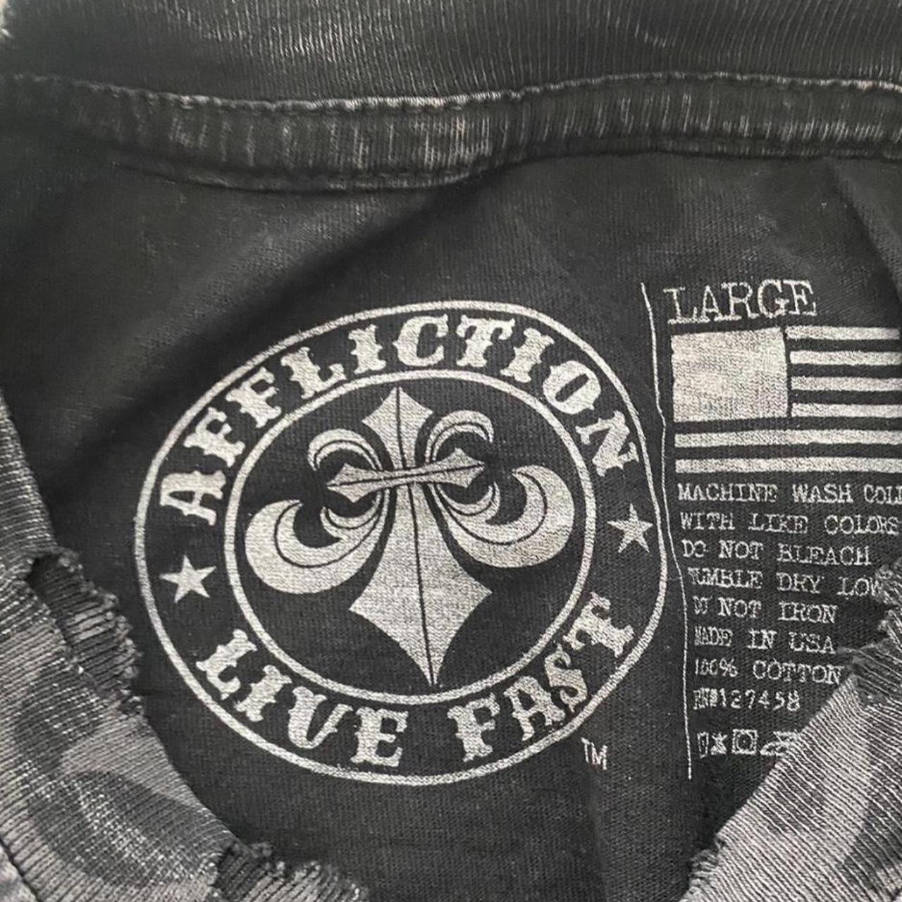 Affliction knight scroll text t shirt Size Large... - Depop