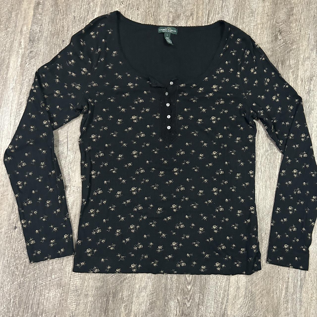 ralph lauren floral long sleeve henley lightweight... - Depop