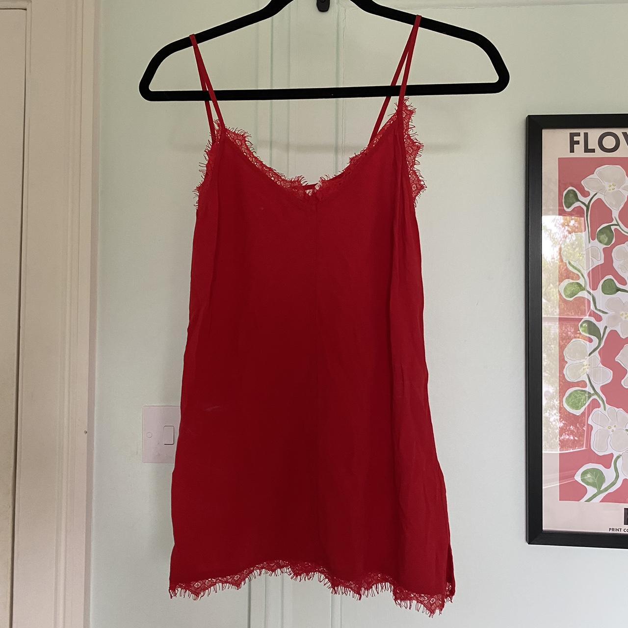 Stunning red cami from H&M with lace on neckline and... - Depop