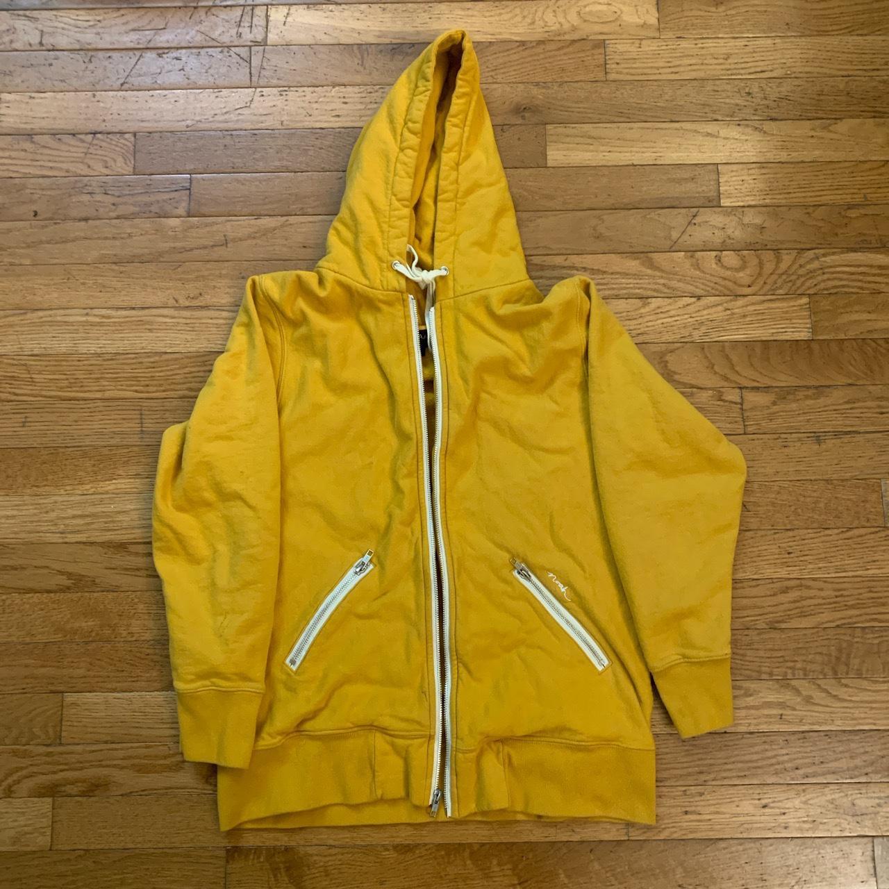 Yellow zip up hoodie nice embroidery on pocket. Size... - Depop