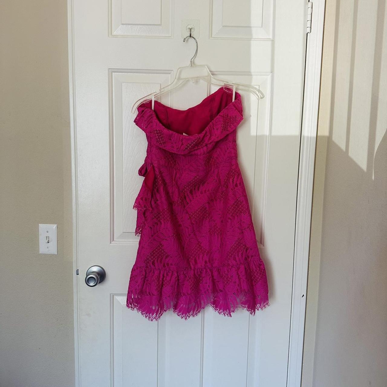 Bright Pink Mini Cocktail Dress With Lace Detail Depop