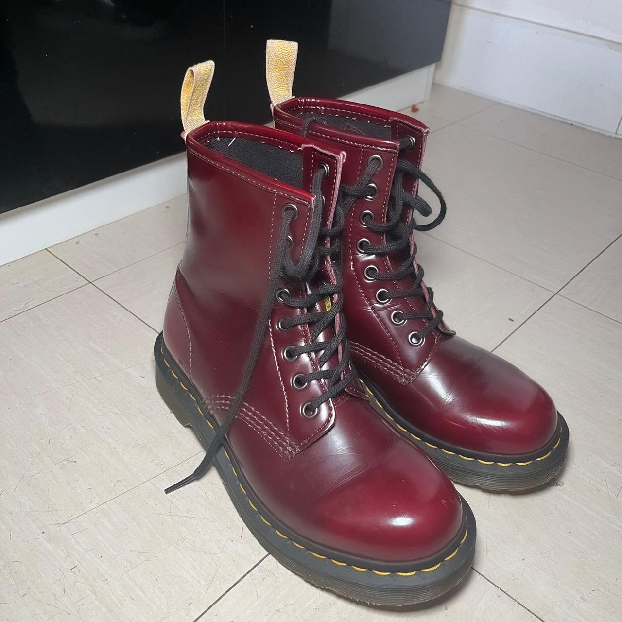 DR MARTENS CHERRY RED BOOTS #drmartens... - Depop