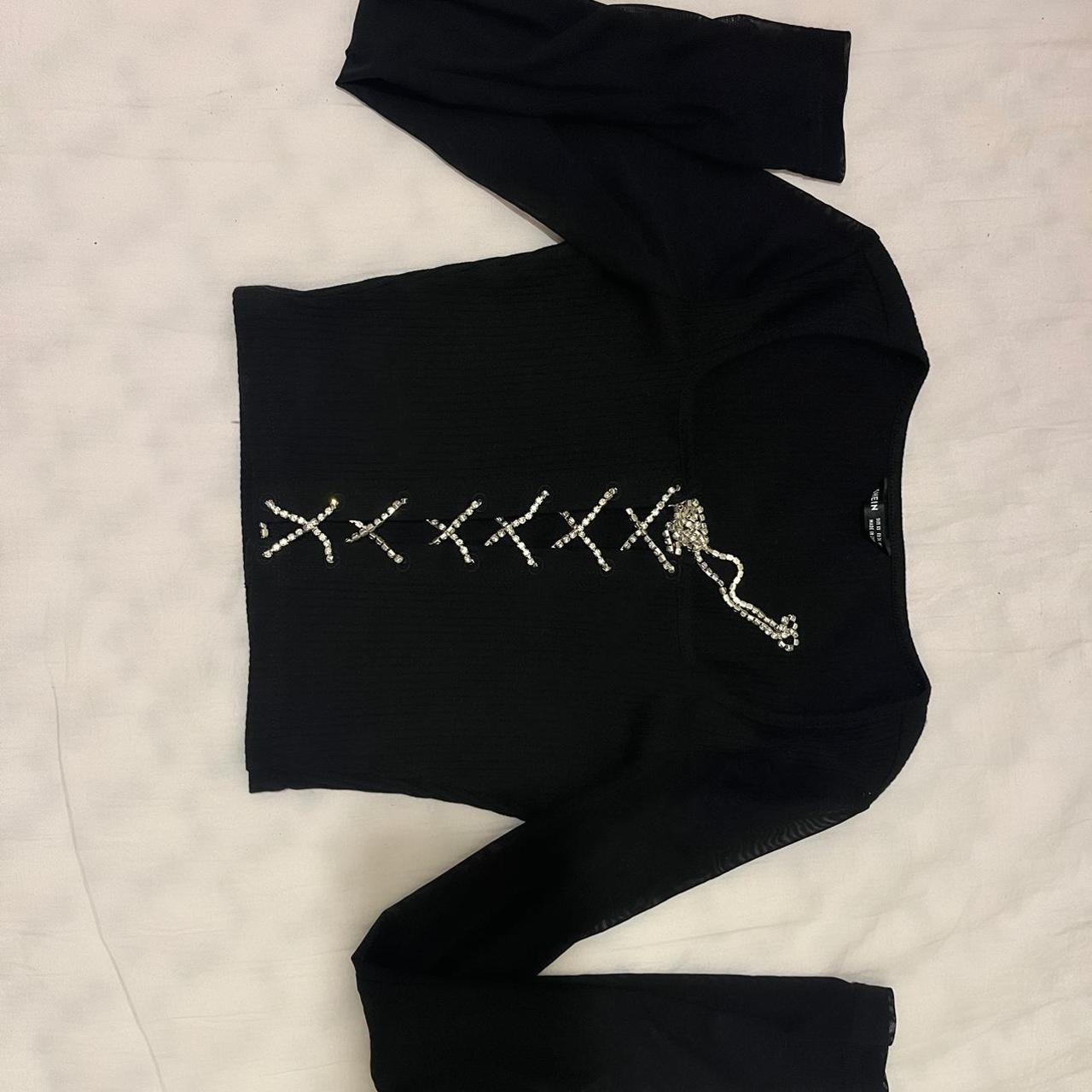 SHEIN Rhinestone Lace Up Front Sheer Mesh Sleeve... - Depop