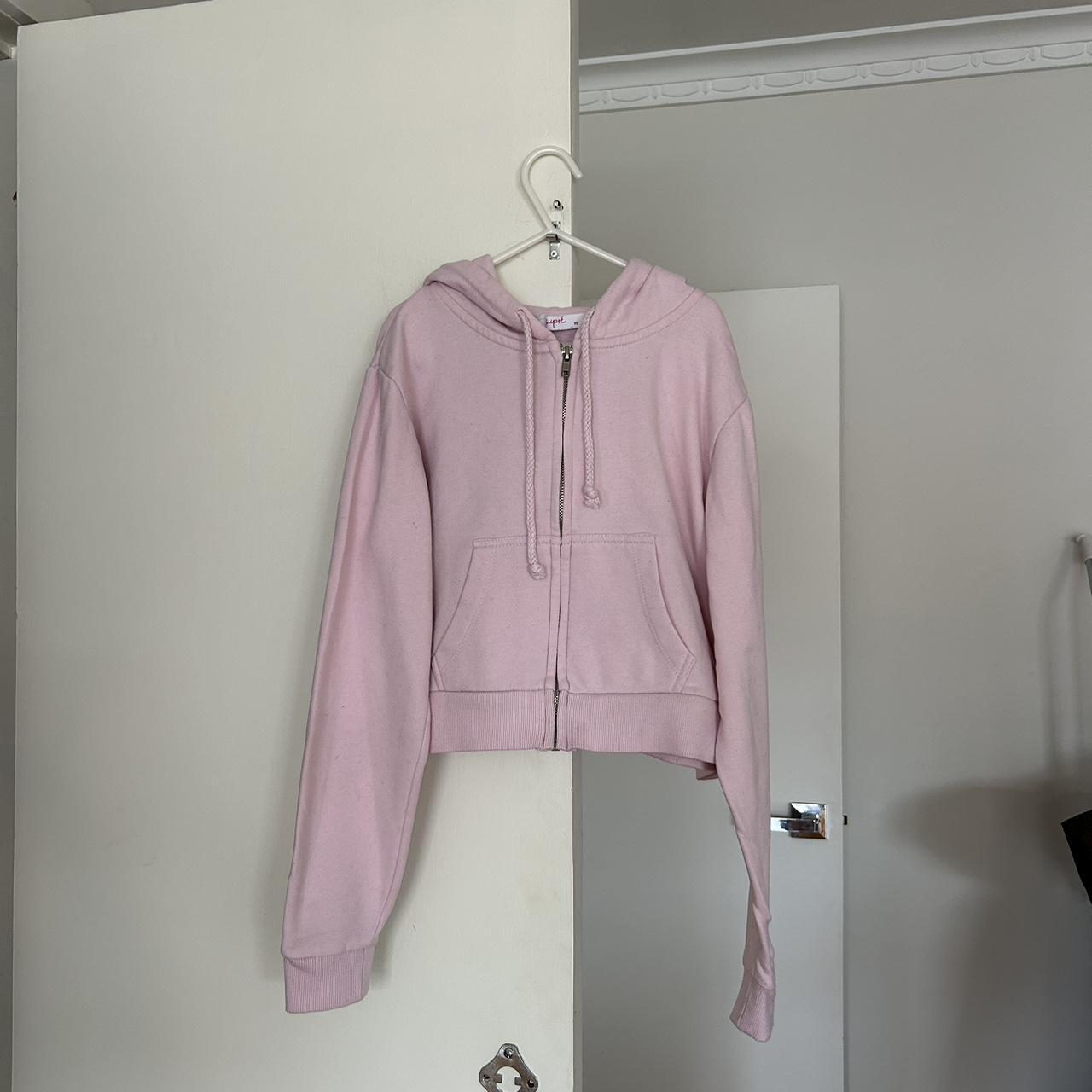 Super cute y2k supre mini pink zip up jacket in... - Depop