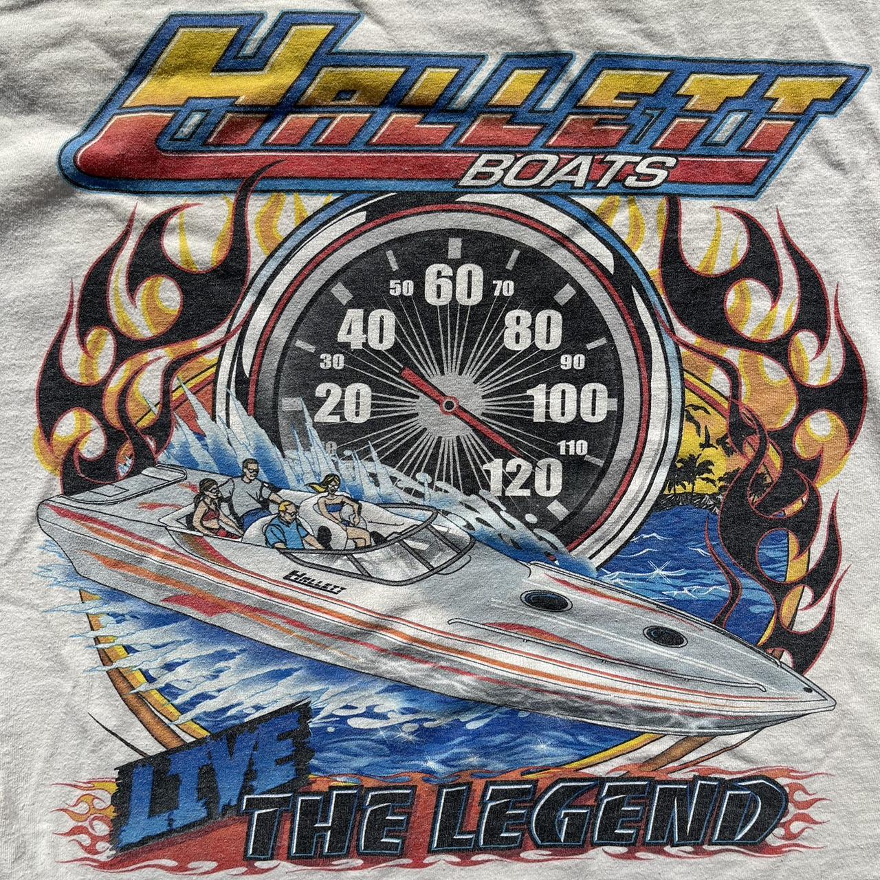 Y2K ‘HALLET’ speed boats graphic tee -faded double... - Depop