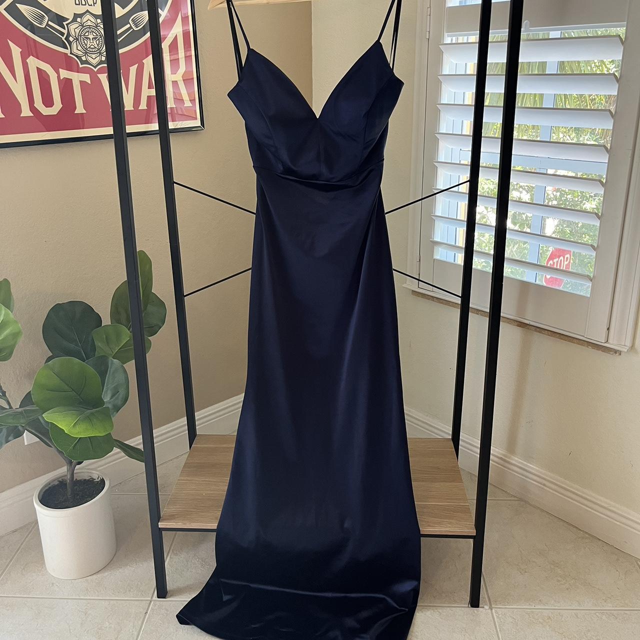 Windsor Backless Navy Prom Dress, worn once but no... - Depop