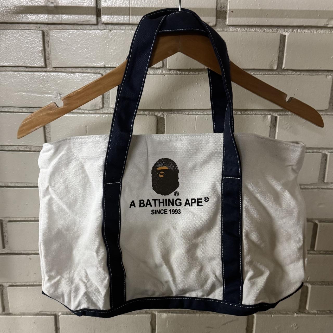 BAPE Canvas Tote Small/Medium Size White & Navy... | Depop