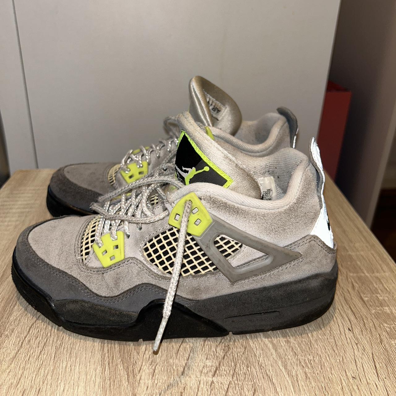 Jordan 4s grey and neon Green size 3 worn - Depop