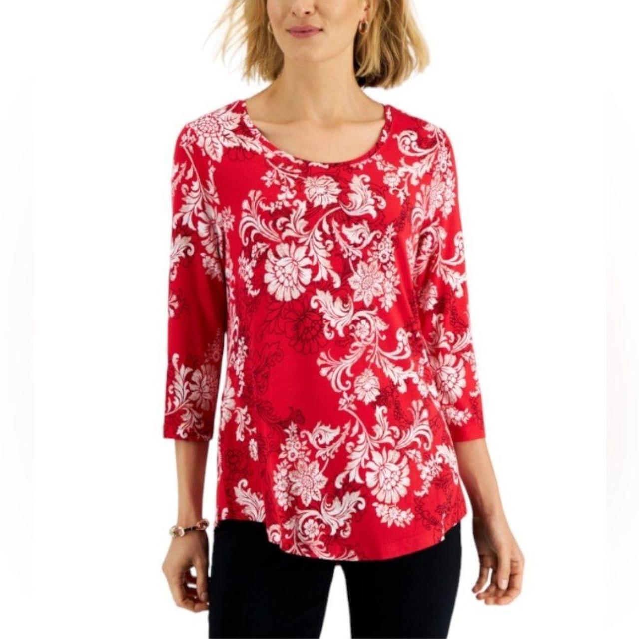 JM Collection Women's Pink and White Top | Depop