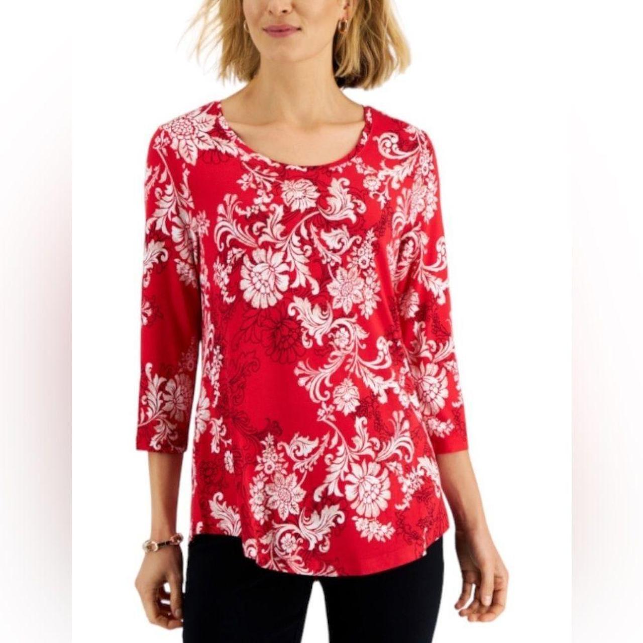 JM Collection Women's Pink and White Top | Depop