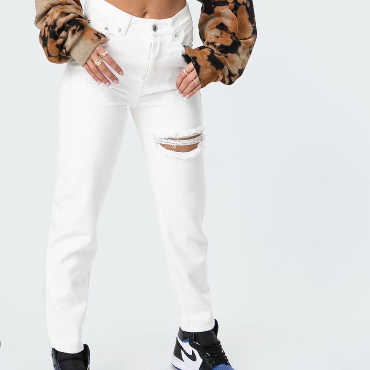 edikted white ripped jeans - nwt - size M but can... - Depop