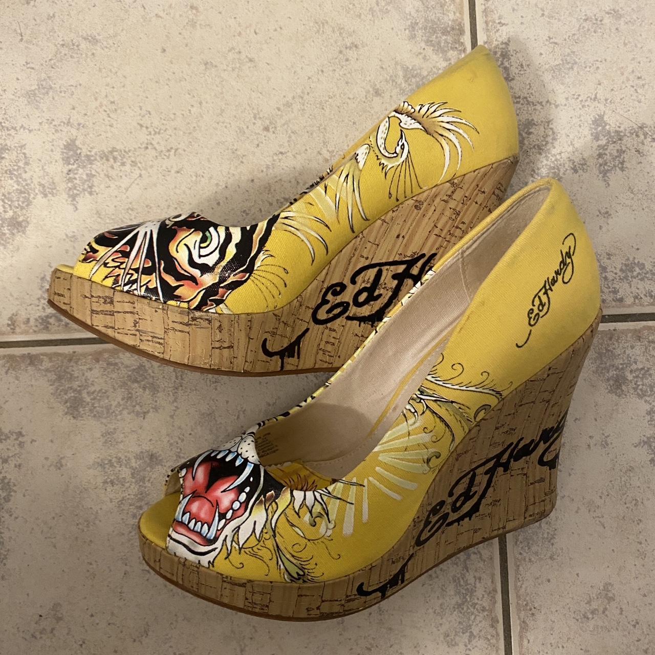 Crazy y2k ed hardy heels ⚡️Size 8 ⚡️Signs of Sole... - Depop