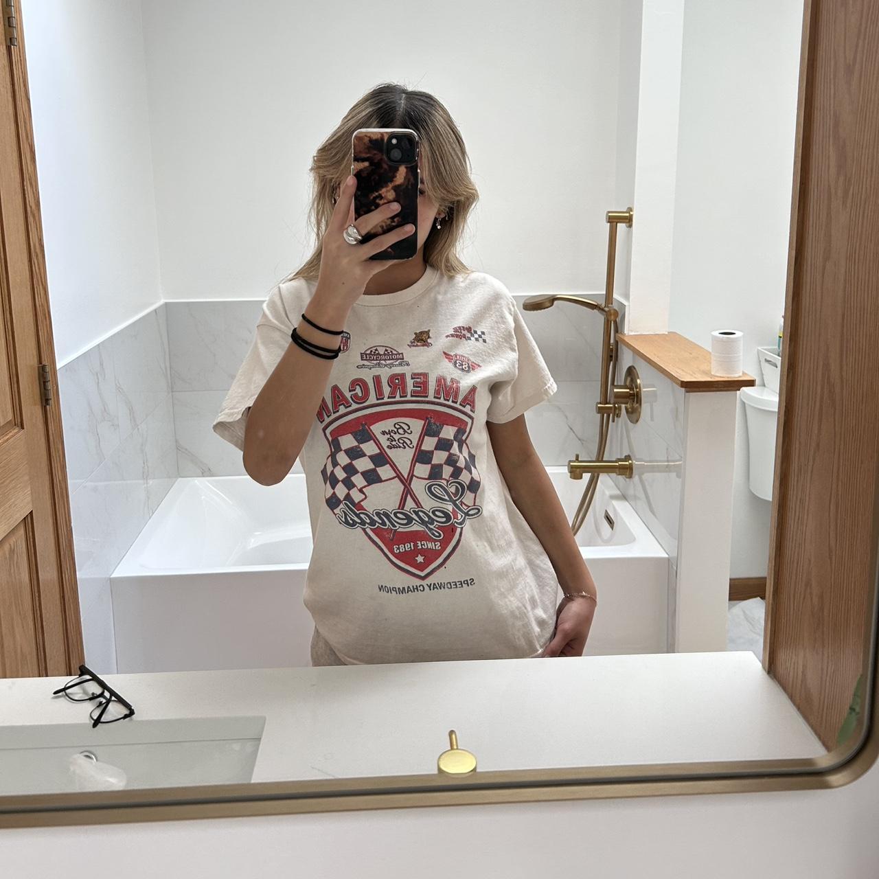 White vintage racing t-shirt -Size Medium, loose... | Depop