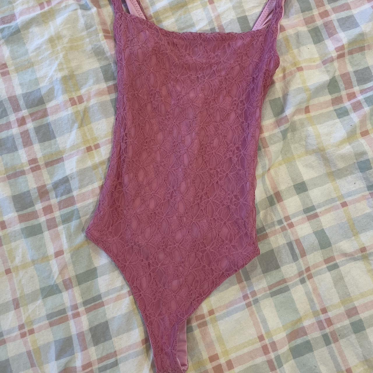Glassons pink floral one piece body suit. Never warn... - Depop