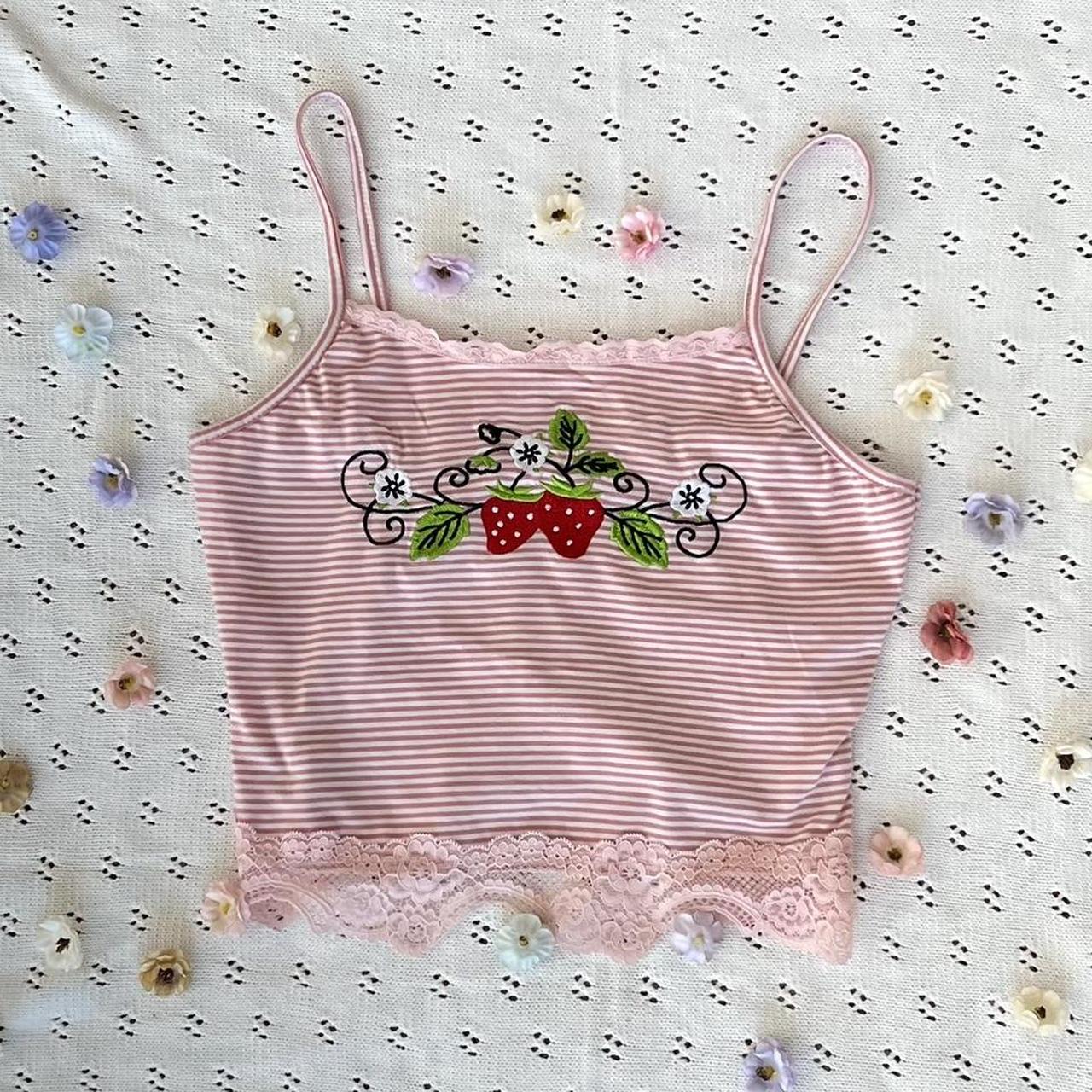 ⋆˙ Strawberry lace top 📏 Size: Small ˖⁺｡˚⋆˙... - Depop