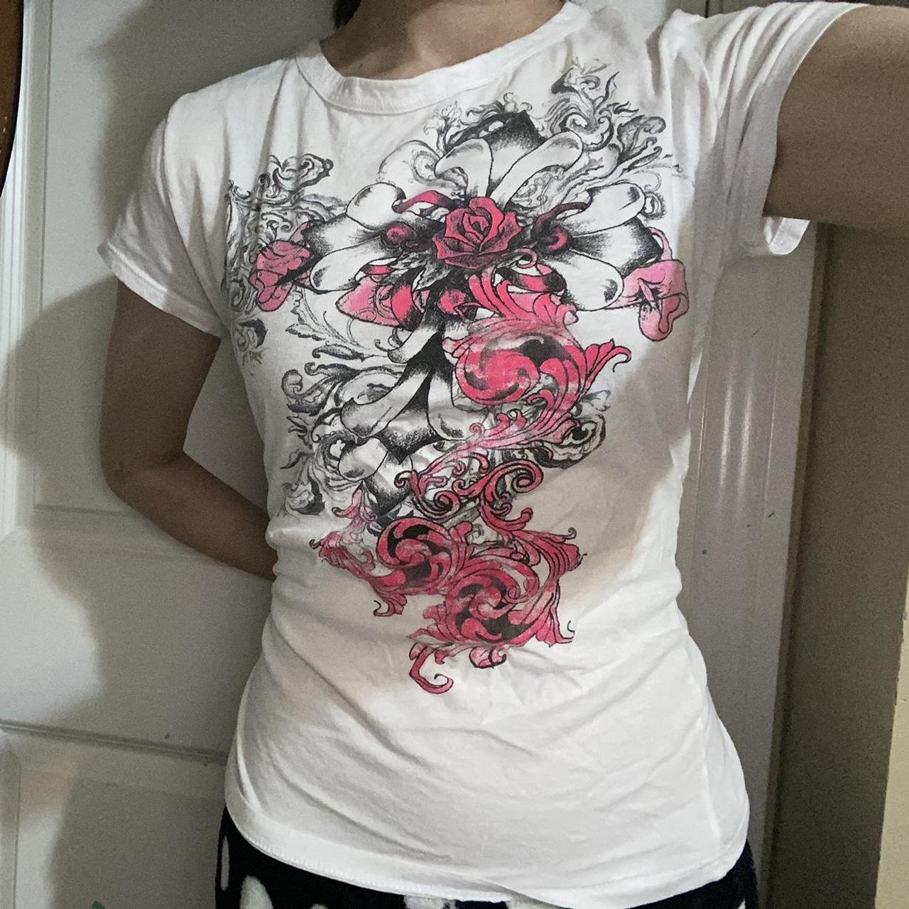 pink berry white y2k affliction core double sided... | Depop