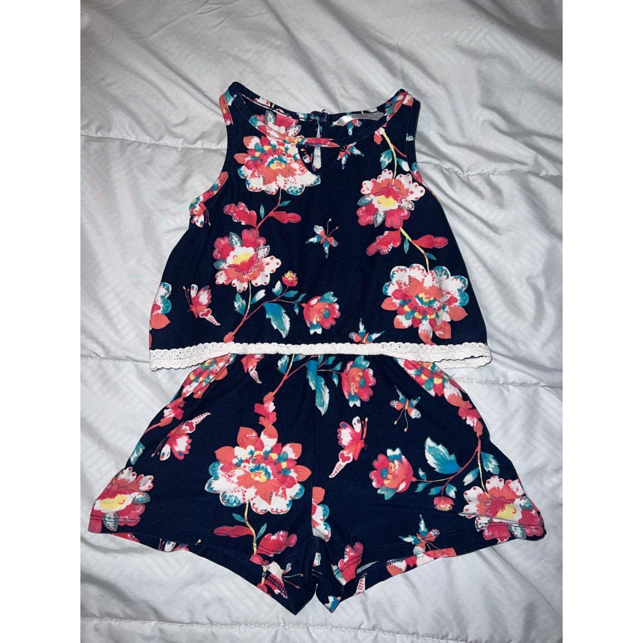 Romper with floral print Girls size 4T Condition:... - Depop
