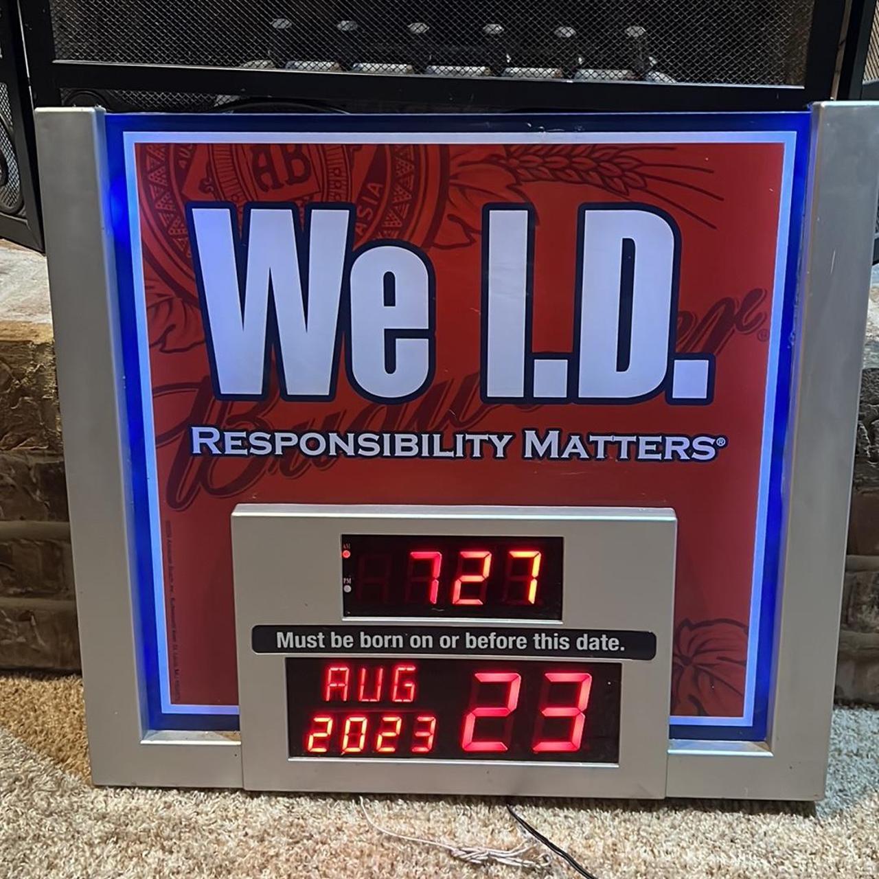 BUDWEISER "WE I.D. MUST BE BORN ON OR BEFORE LIGHTED... - Depop