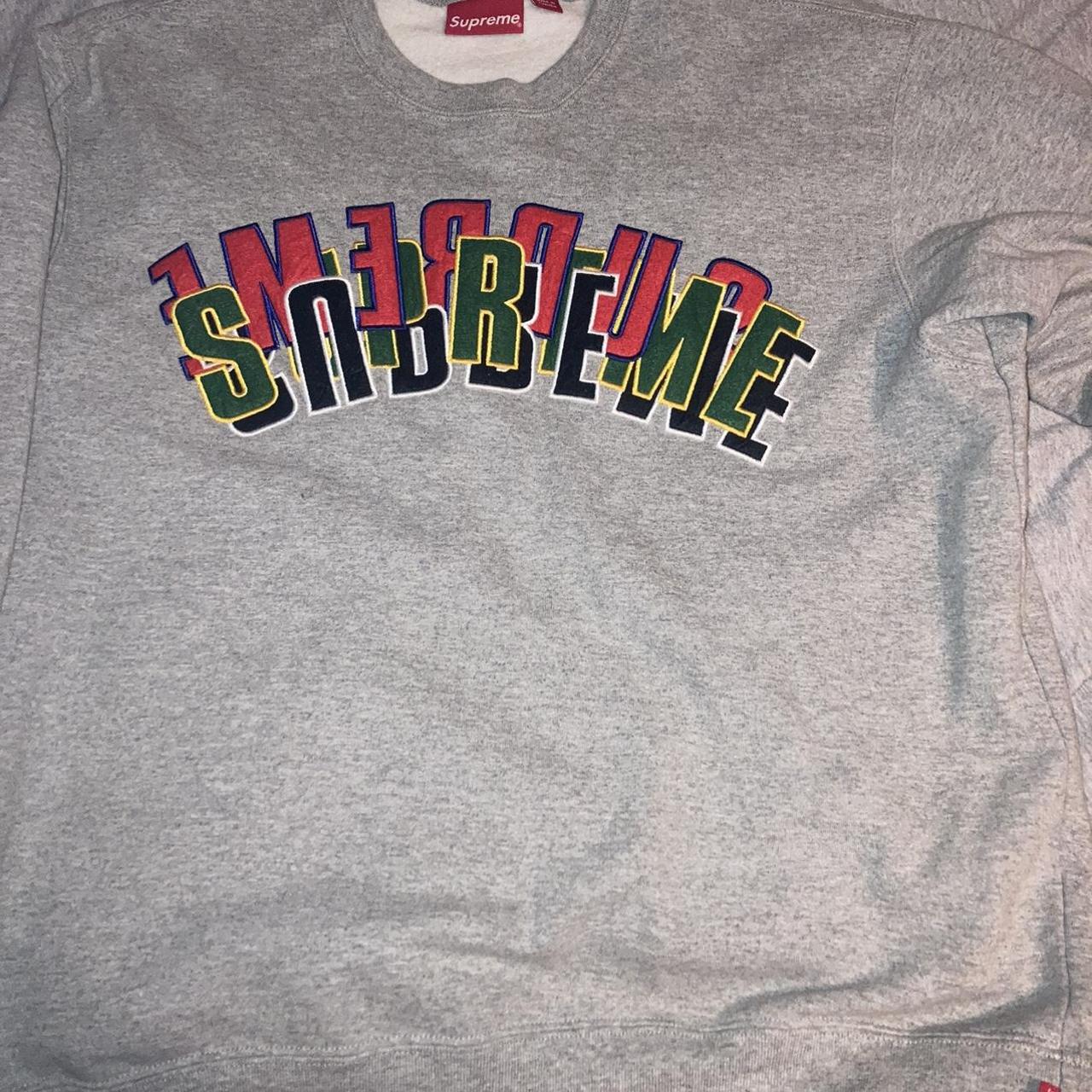 Supreme Stacked Crewneck Jumper Heather Grey Medium ... - Depop