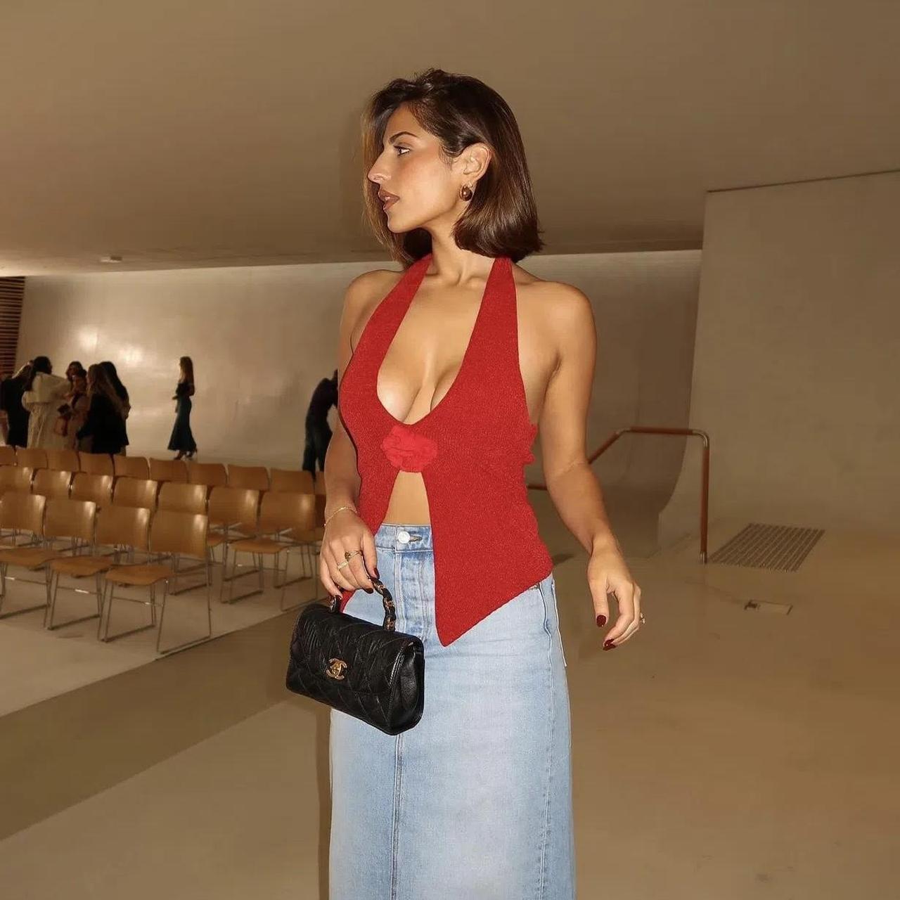 With Jean rose top in red XS Worn handful of times | Depop