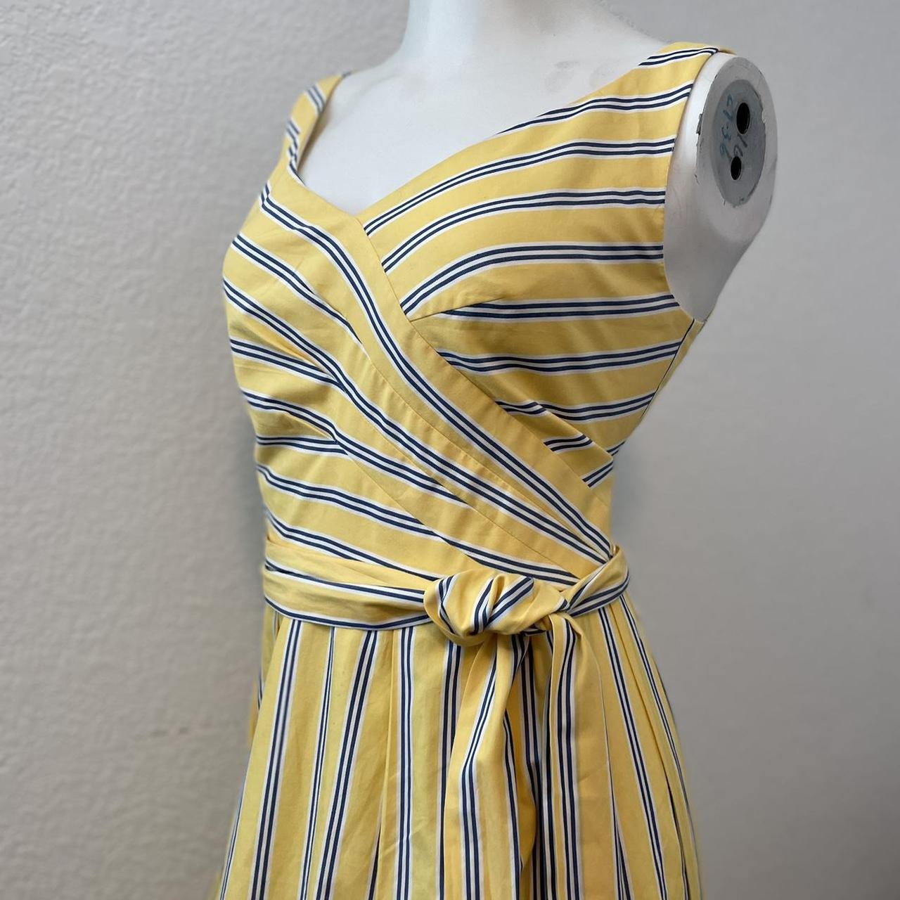 Talbots Yellow with Blue Stripes Summer Dress Fit... - Depop