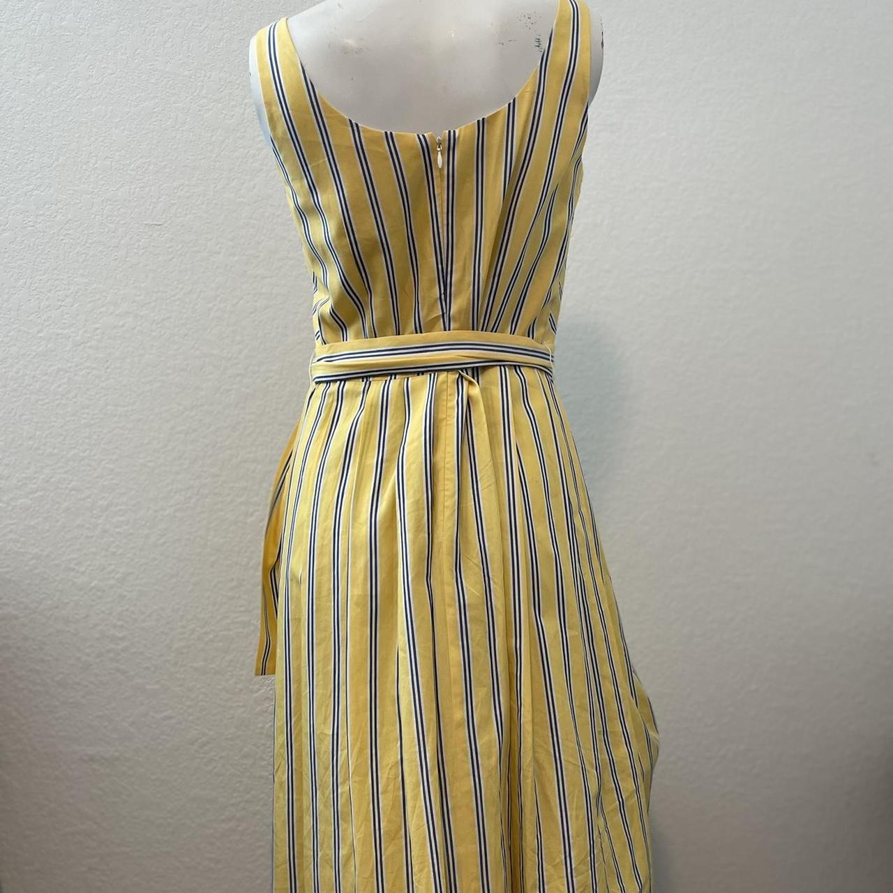 Talbots Yellow with Blue Stripes Summer Dress Fit... - Depop