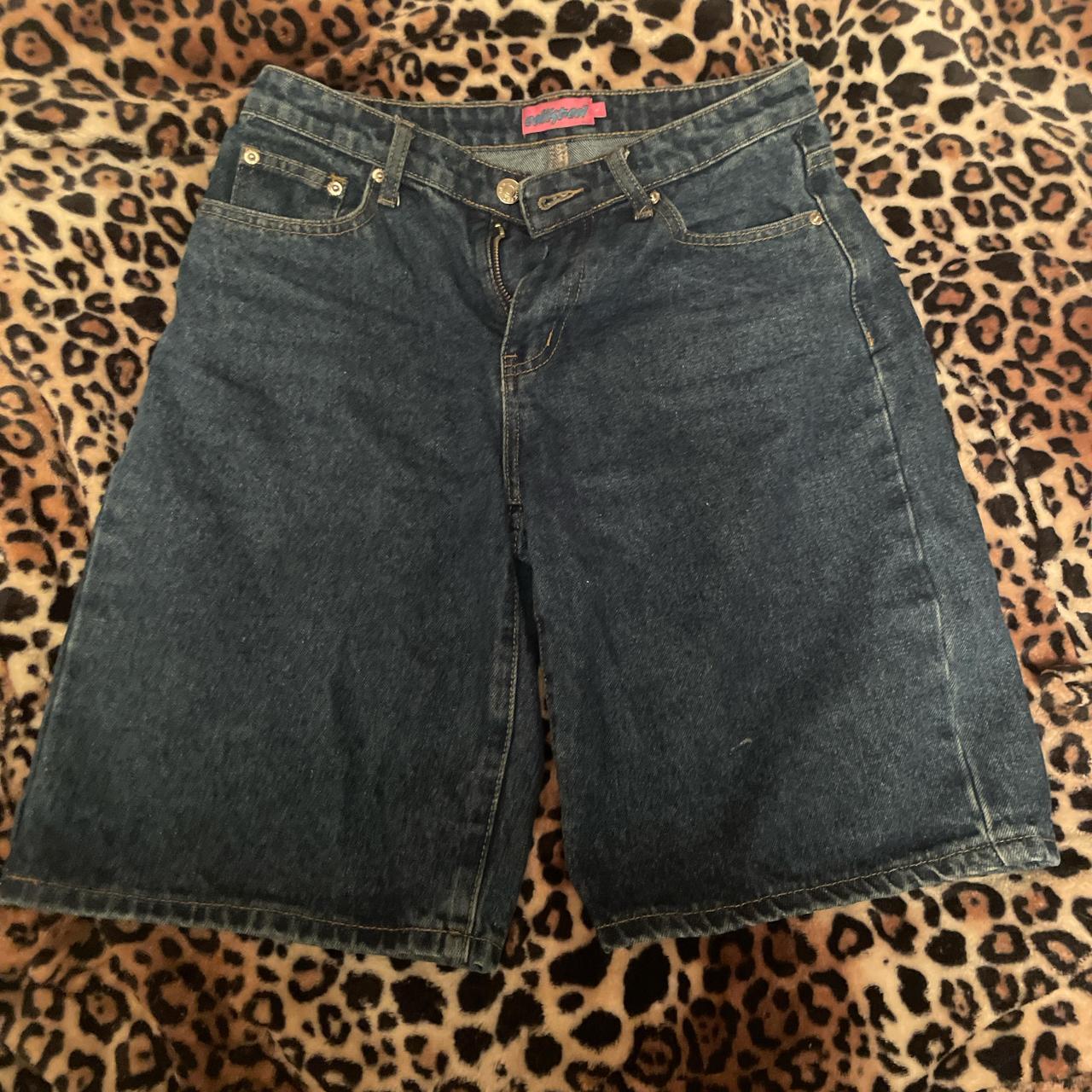 basically brand new!! edikted jorts dark wash only... - Depop