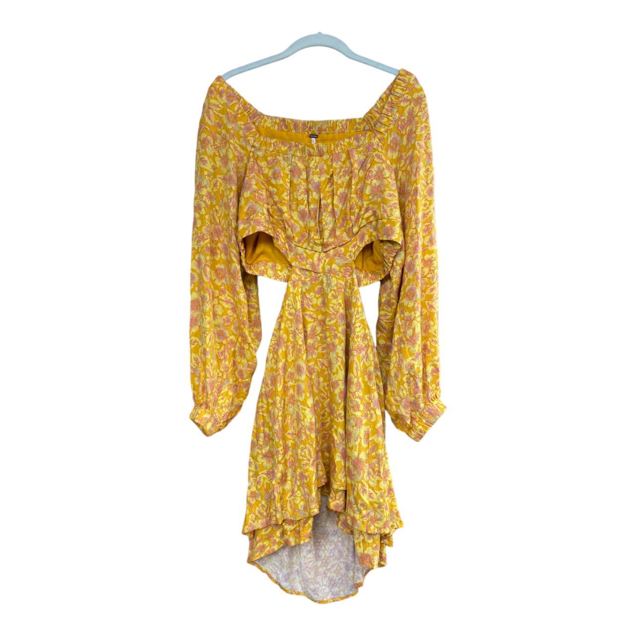 Free People Yellow Jael Cutout Lone Sleeve Mini... - Depop