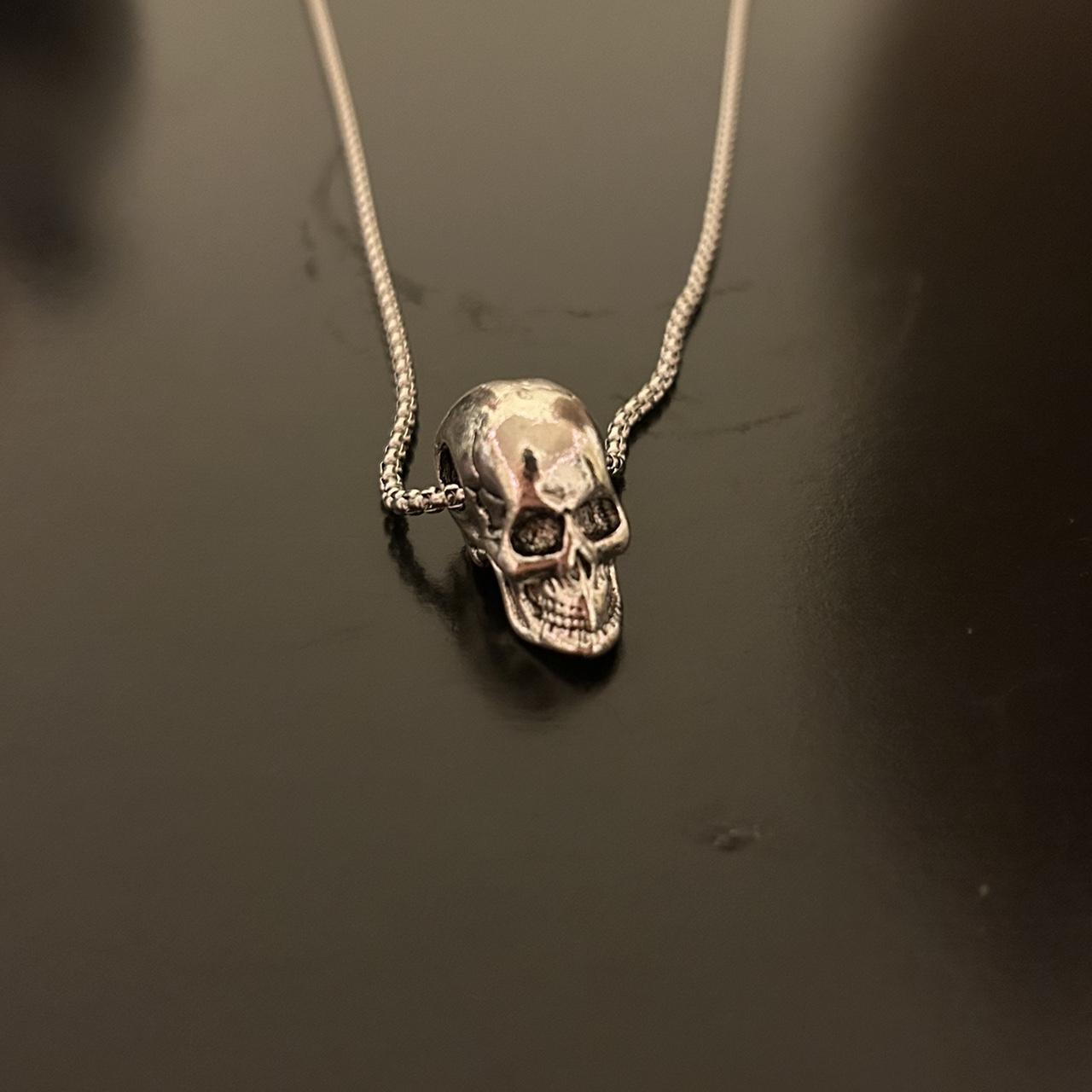 Silver skull pendant/necklace. Really detailed... - Depop