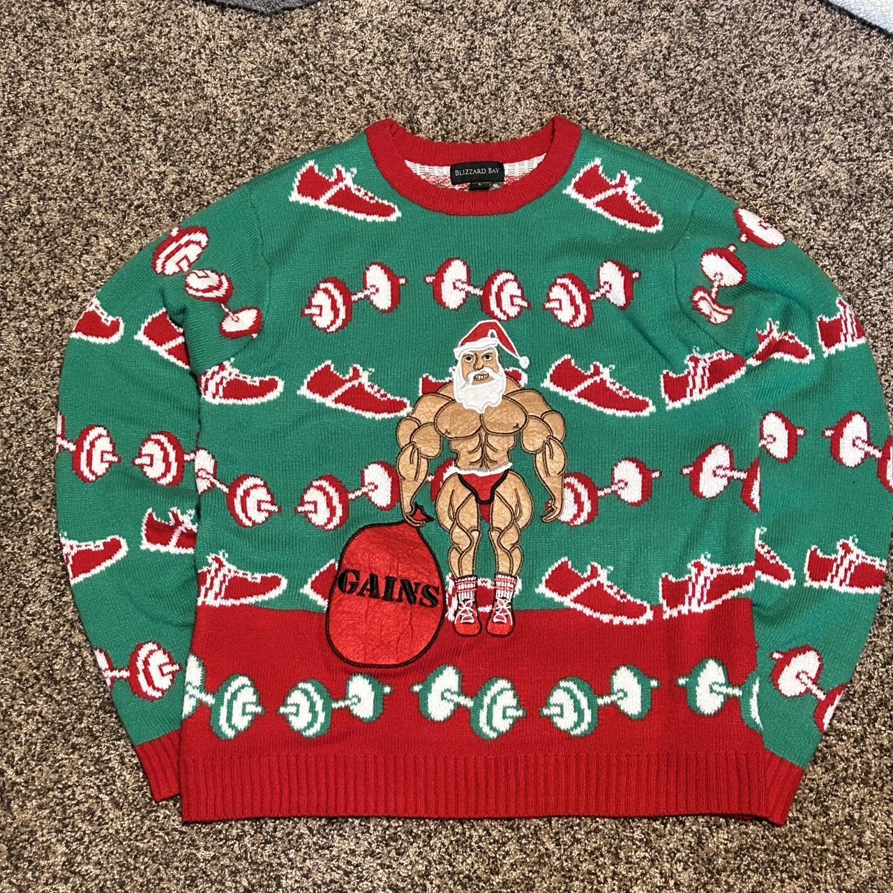 crazy christmas santa jacked gains ugly sweater, i... - Depop
