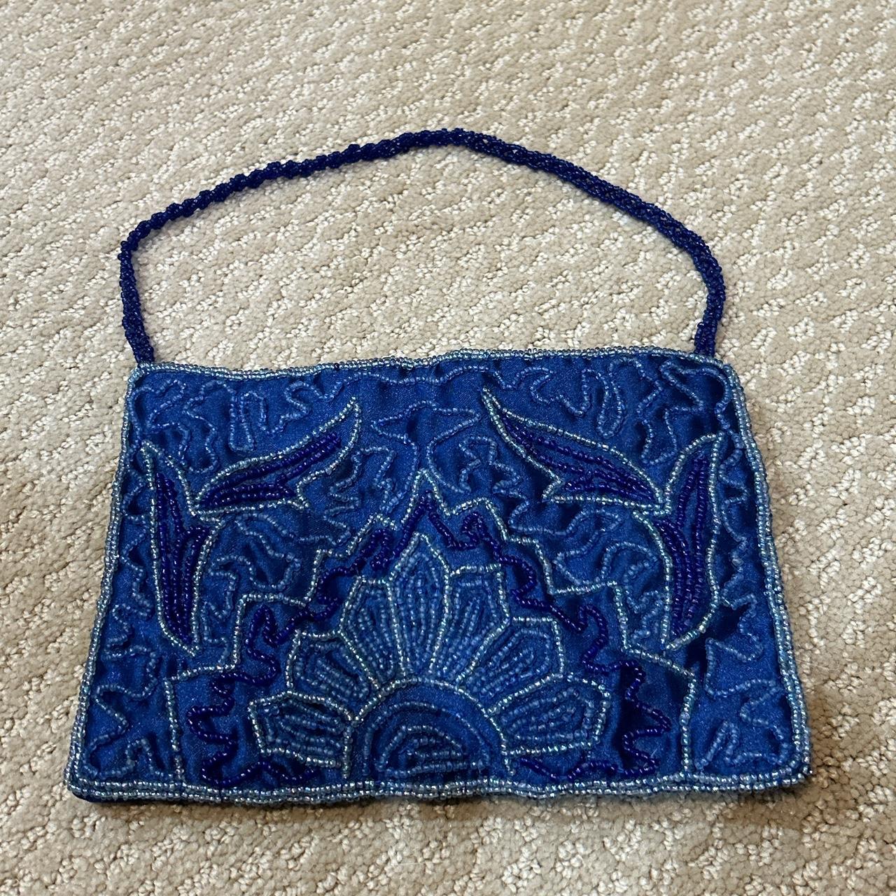 Blue satin beaded mini purse. It has both a beaded... - Depop