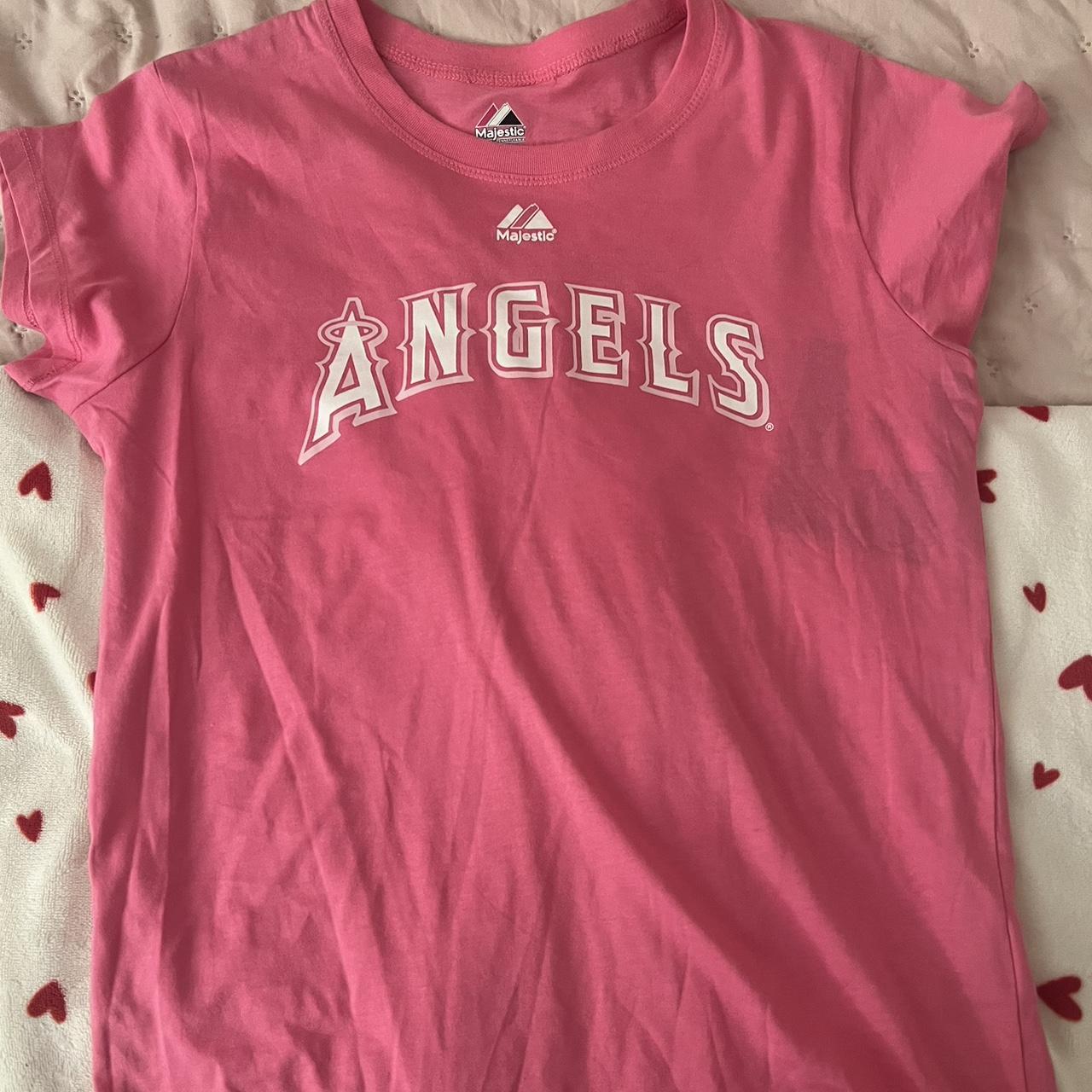 angels pink t shirt size youth xl fits an xs or... - Depop