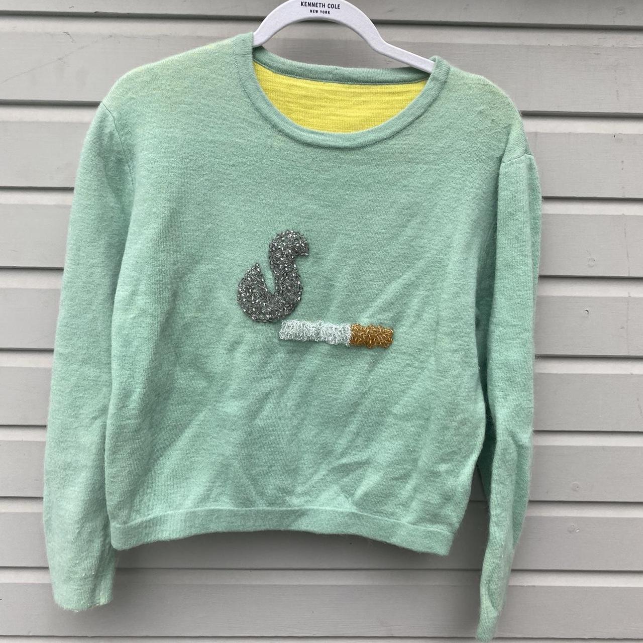 Most insane 90s hand embroidered cigarette knit... - Depop