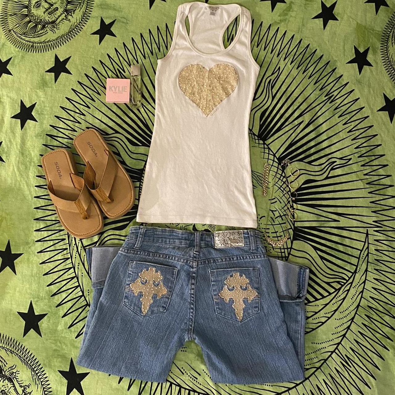 Vintage Early 2000’s Y2K Cross Rhinestone... - Depop