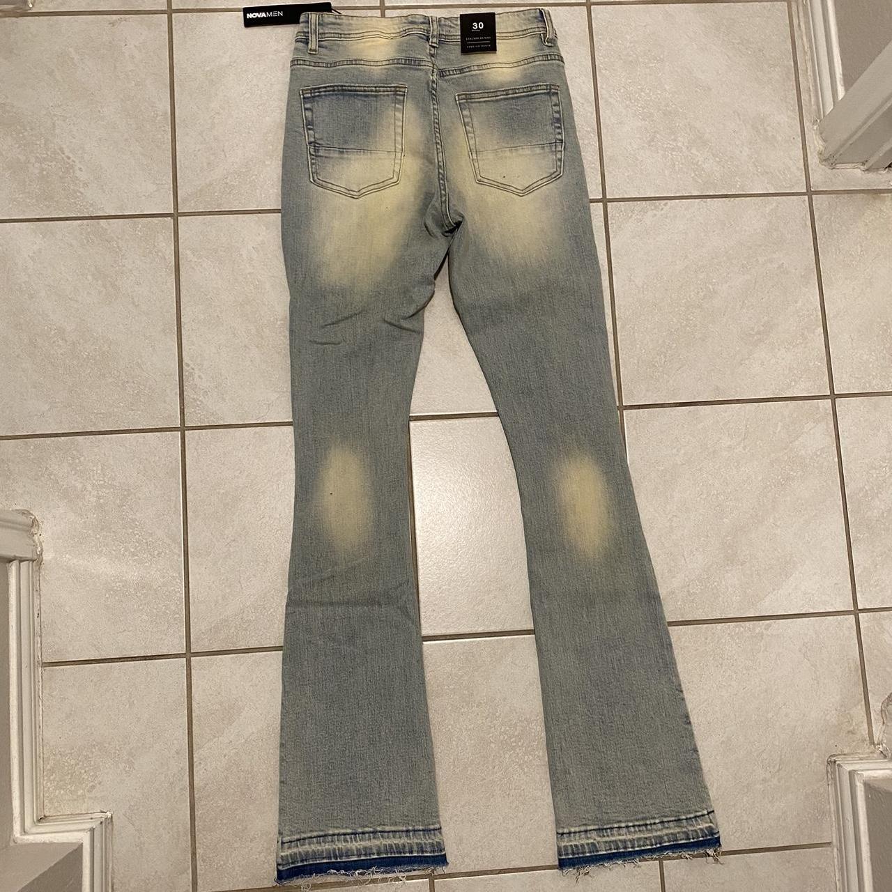 Mens stacked flared skinny jeans; only worn once... - Depop