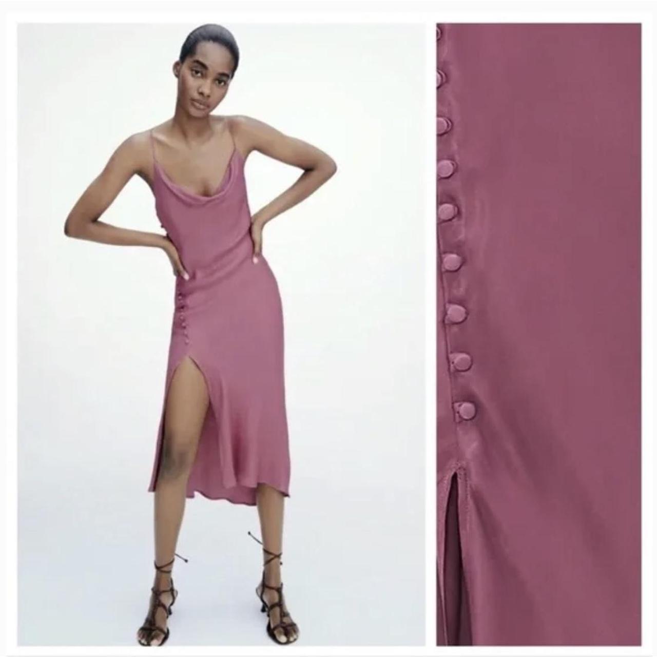 Zara pink Slip dress with buttons - Depop