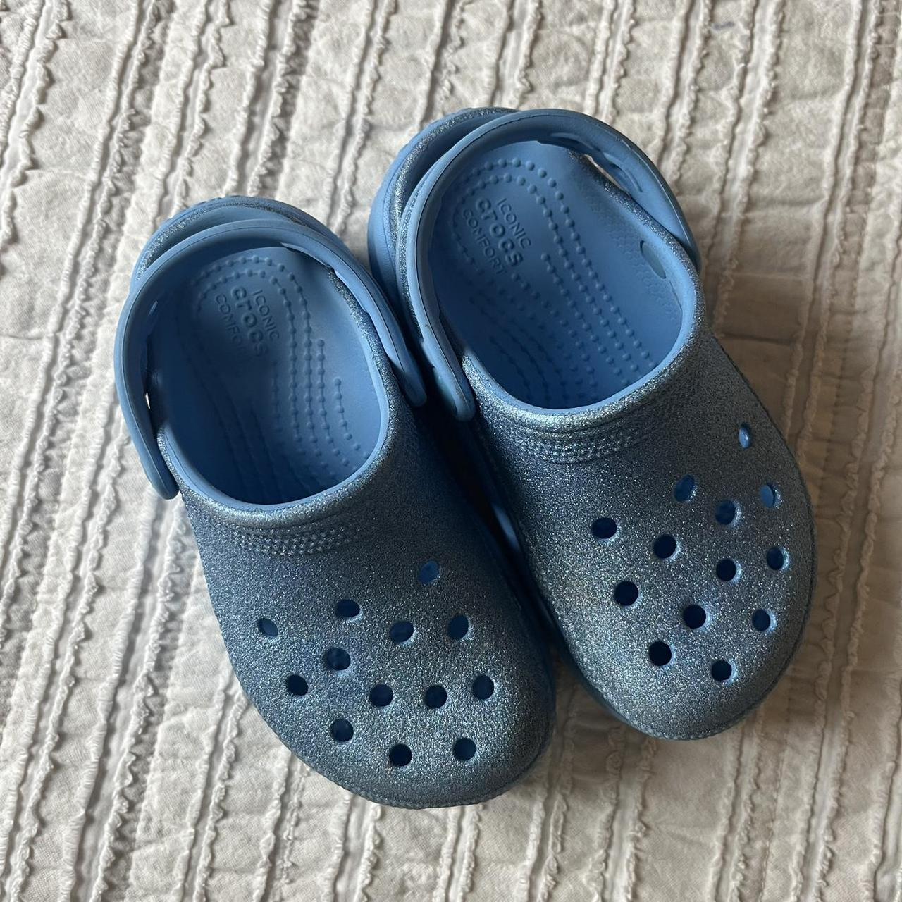 Blue glitter platform childrens crocs size 11c - Depop