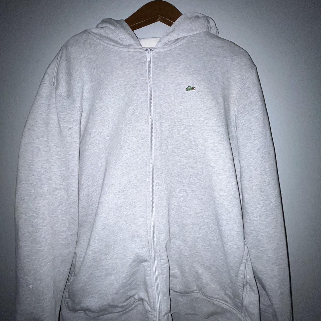 Lacoste Hoodie Grey Thick Zip Up Jacket Size medium - Depop