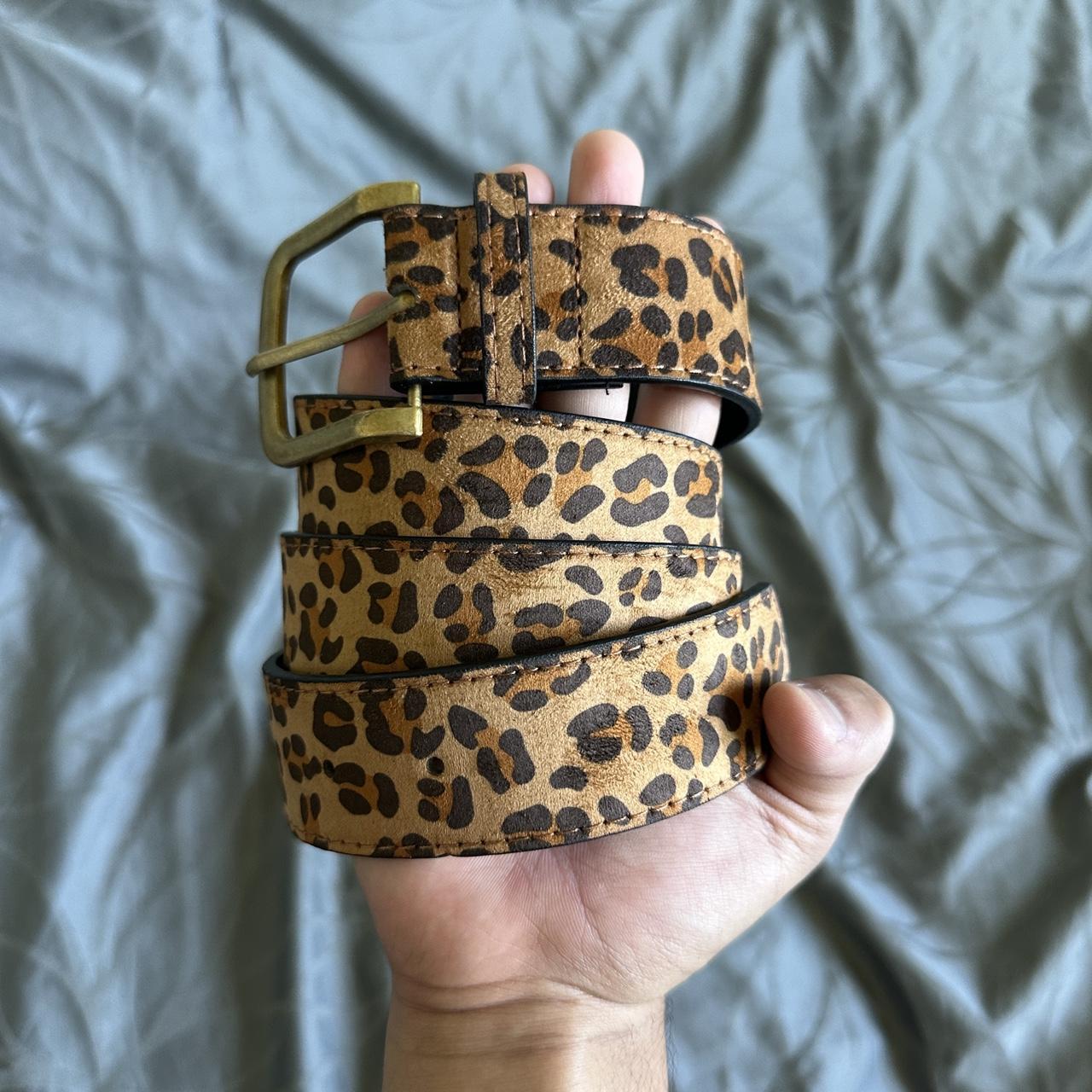 Brown cheetah leopard print belt 41 inch length 1.5... | Depop