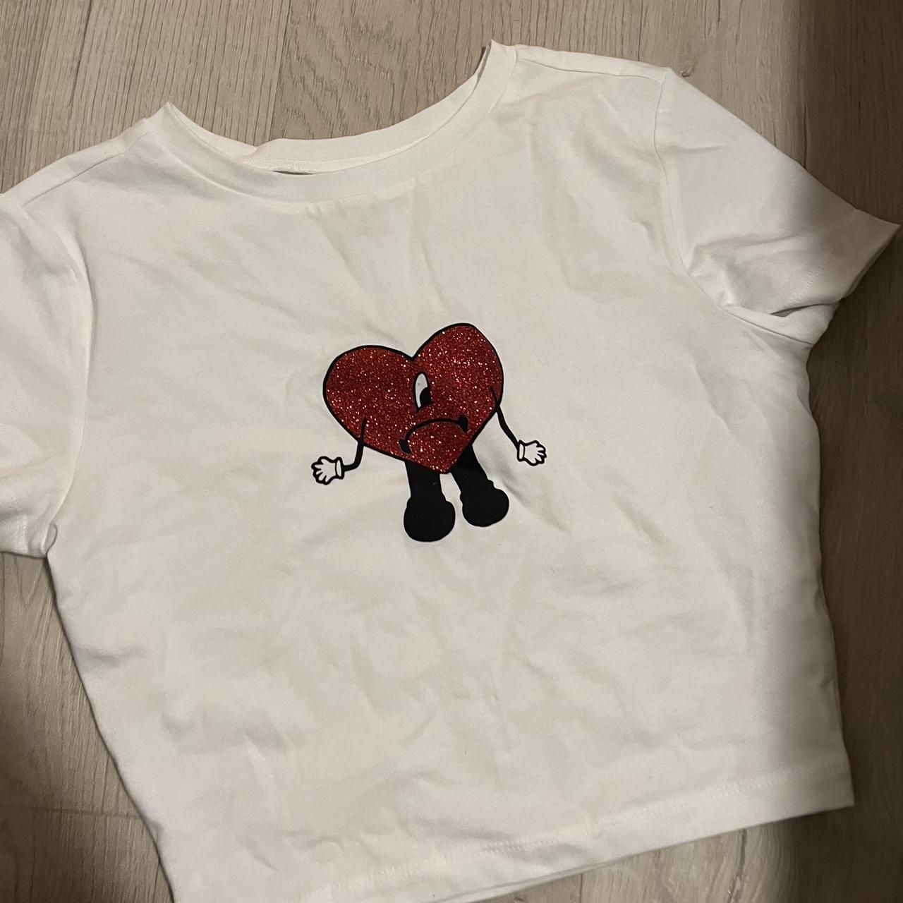 bad bunny UVST sparkly red heart logo size xs never... - Depop