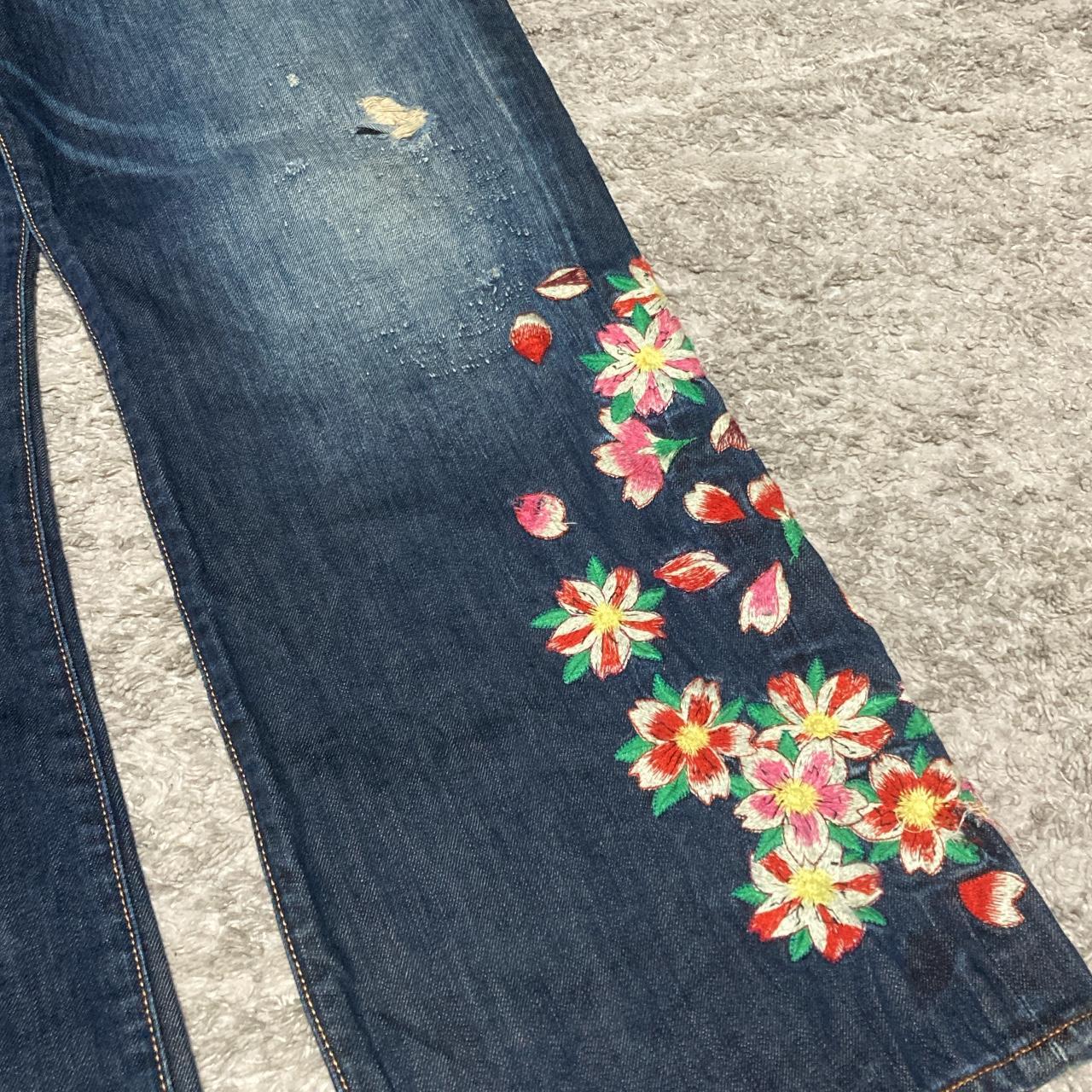 baggy y2k 2000s cherry blossoms geisha ed hardy... - Depop