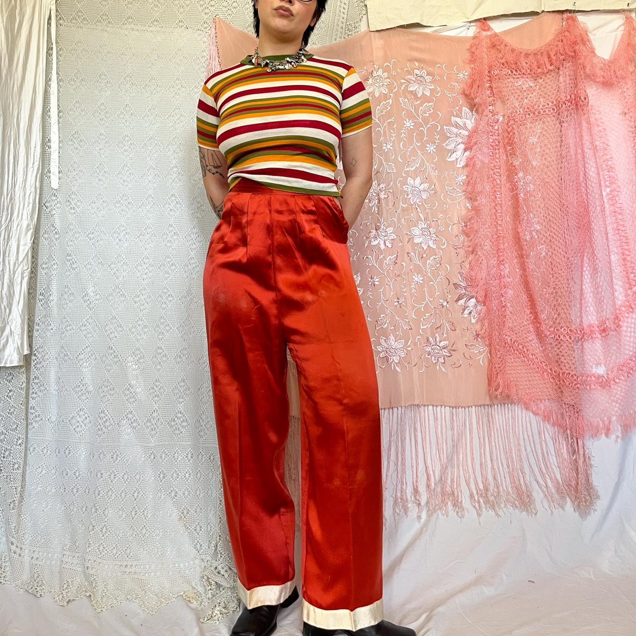 1940’s RED SILK PANTS Beautiful scarlet red silk... | Depop