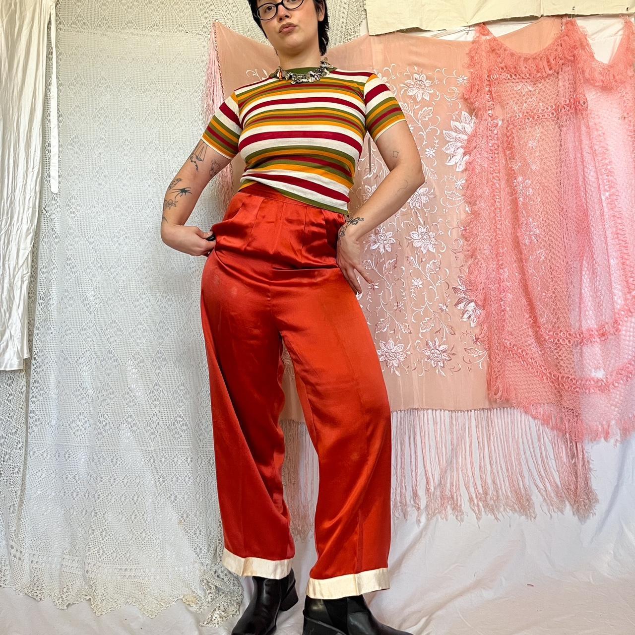 1940’s RED SILK PANTS Beautiful scarlet red silk... | Depop