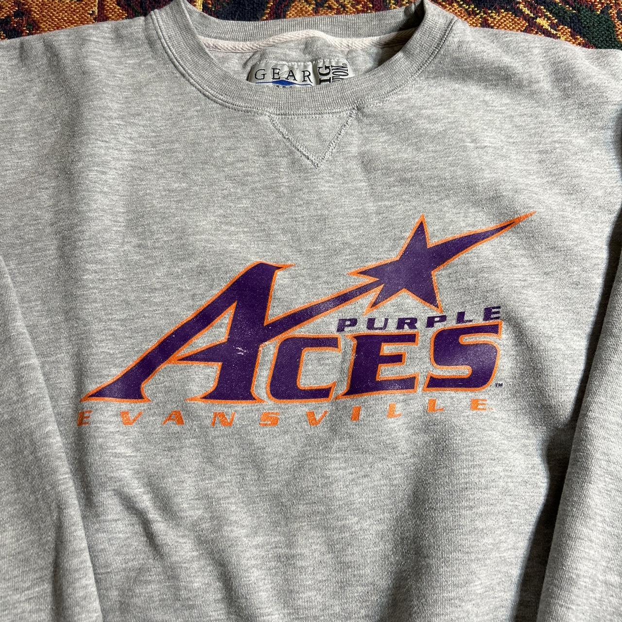 Early Y2K Evansville Purple Aces Gear crewneck 9/10... - Depop