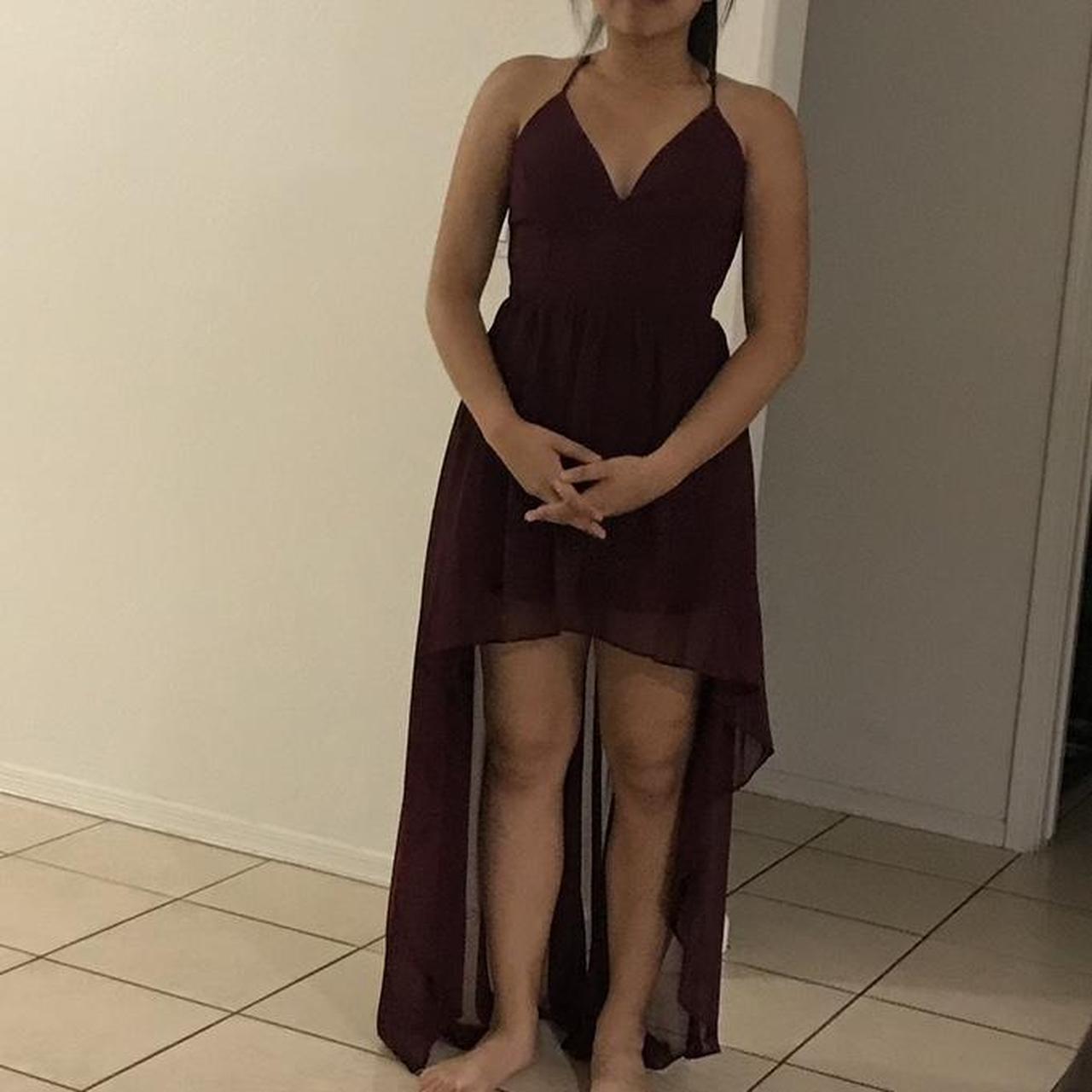 Simple maroon high low prom dress, beautiful back... - Depop